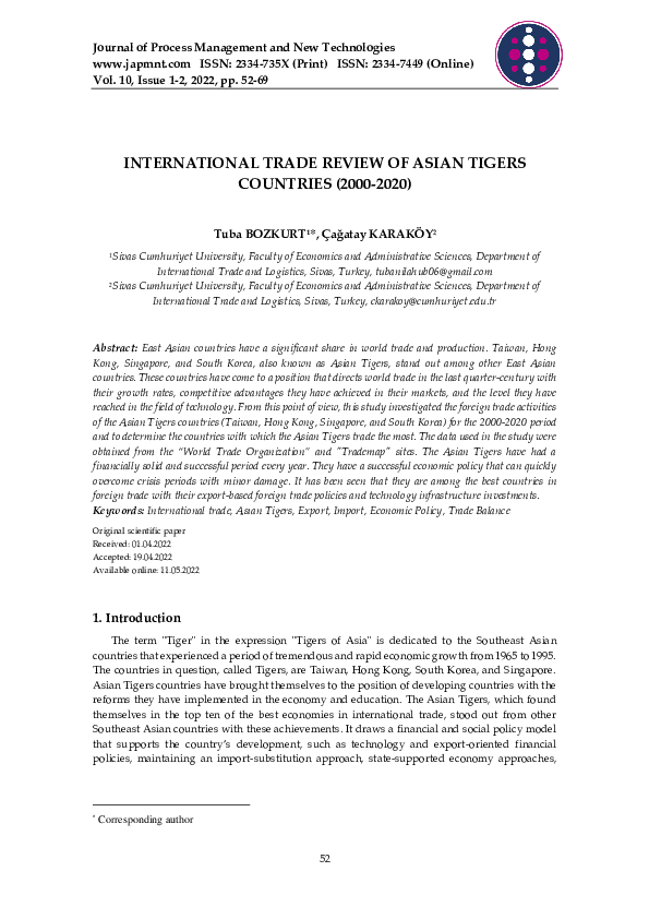 (PDF) International Trade Review of Asian Tigers Countries (2000-2020)