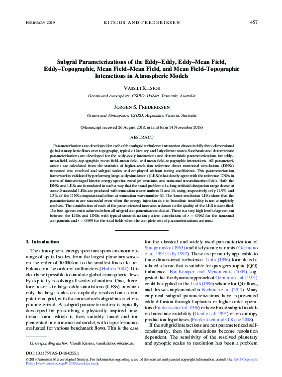 (PDF) Subgrid Parameterizations of the Eddy–Eddy, Eddy–Mean Field, Eddy–Topographic, Mean Field ...