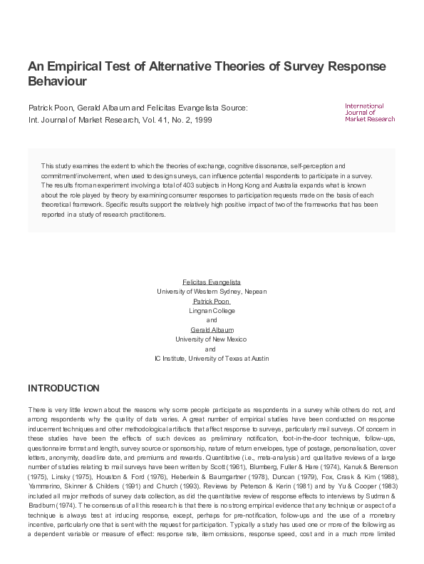 (PDF) An Empirical Test of Alternative Theories of Survey Response ...