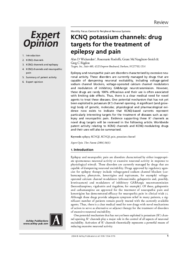 (PDF) KCNQ potassium channels: drug targets for the treatment of ...