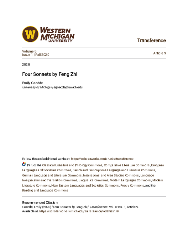 (PDF) Four Sonnets by Feng Zhi