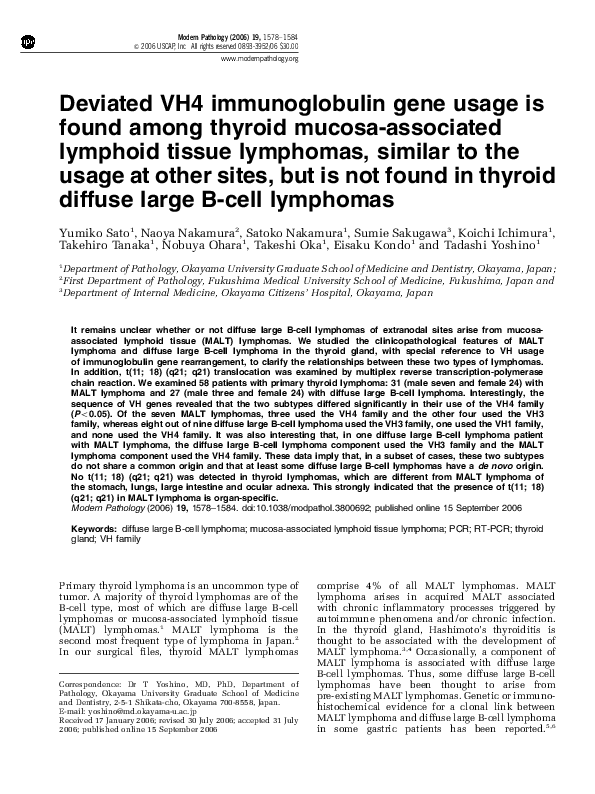 (PDF) Deviated VH4 immunoglobulin gene usage is found among thyroid mucosa-associated lymphoid ...
