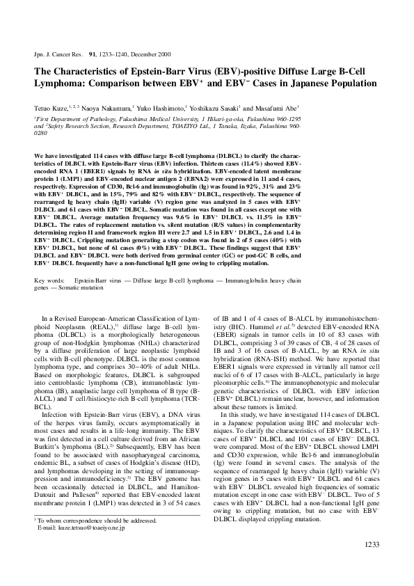 (PDF) The Characteristics of Epstein-Barr Virus (EBV)-positive Diffuse Large B-Cell Lymphoma ...