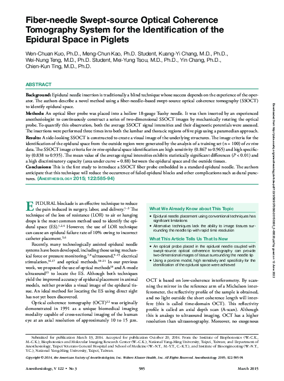 (PDF) Fiber-needle swept-source optical coherence tomography system for the identification of ...
