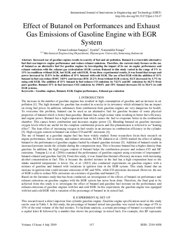 (PDF) Effect of butanol on performances and exhaust gas emissions of gasoline engine with egr system