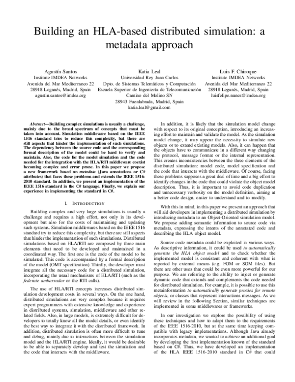 (PDF) Building an HLA-Based Distributed Simulation: A Metadata Approach