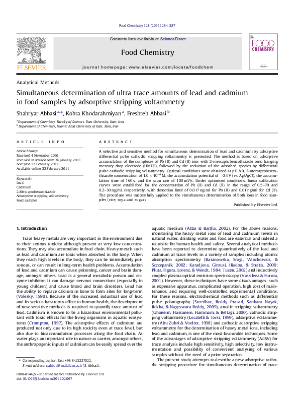 Pdf Trace Lead And Cadmium Detection In Food