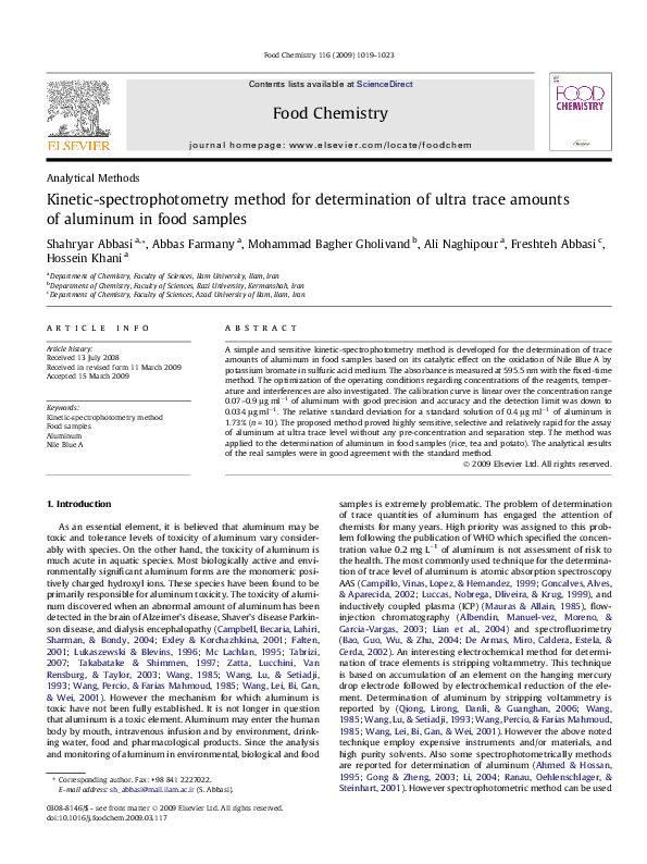 Pdf Kinetic Spectrophotometry Method For Determination Of Ultra Trace Amounts Of Aluminum In