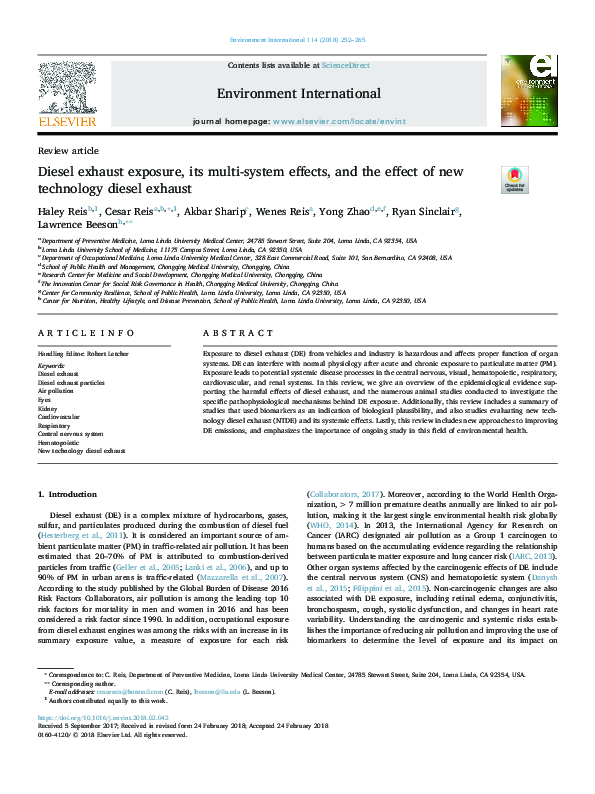 (PDF) Diesel exhaust exposure, its multi-system effects, and the effect ...