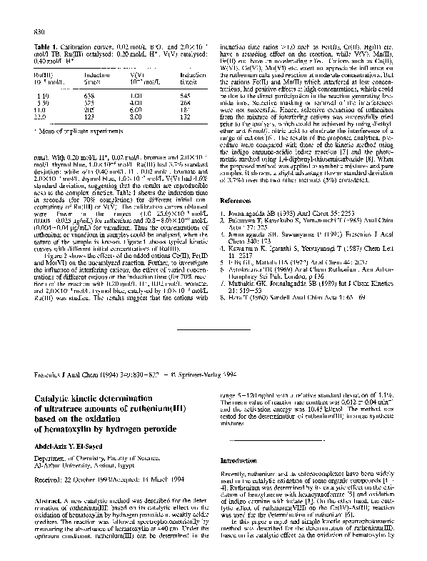 Pdf Catalytic Kinetic Determination Of Ultratrace Amounts Of Ruthenium Iii Based On The