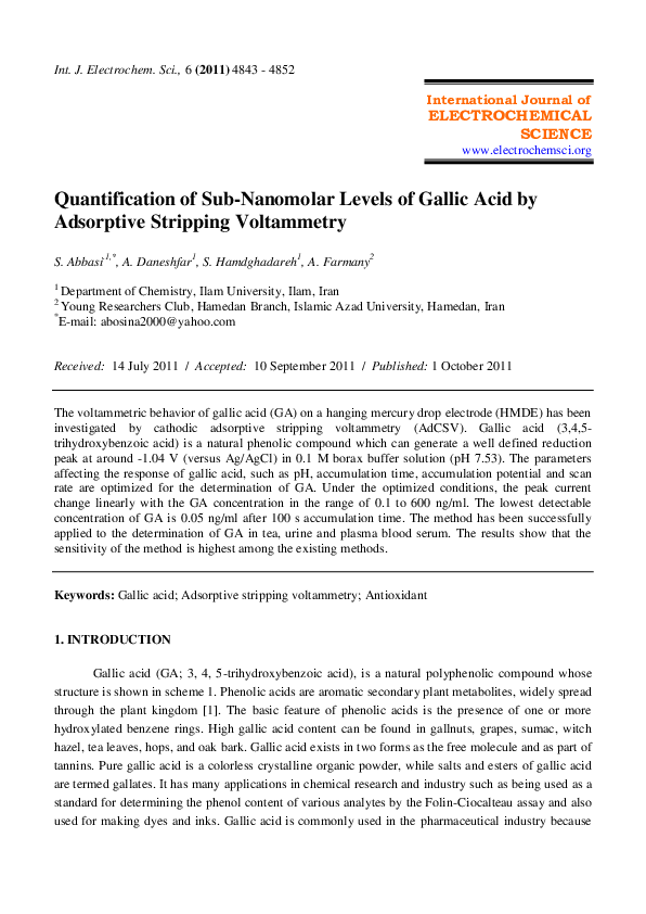 Pdf Quantification Of Sub Nanomolar Levels Of Gallic Acid By