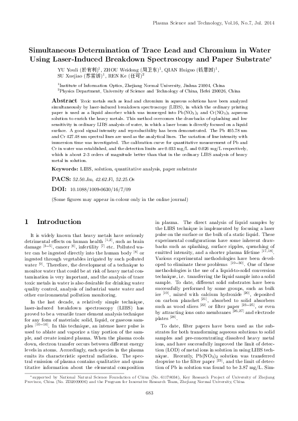 Pdf Simultaneous Determination Of Trace Lead And Chromium In Water Using Laser Induced