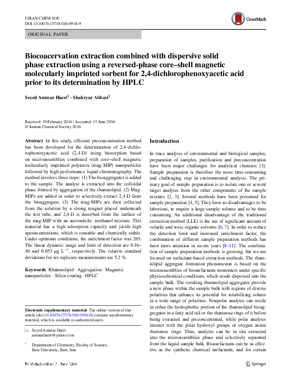 (PDF) Biocoacervation extraction combined with dispersive solid phase extraction using a ...
