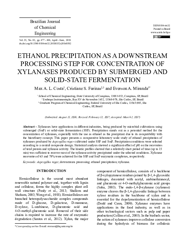 (PDF) Ethanol Precipitation as a Downstream Processing Step for ...