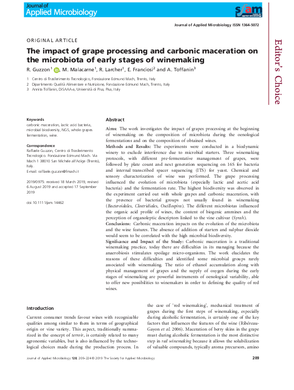 (PDF) The impact of grape processing and carbonic maceration on the ...