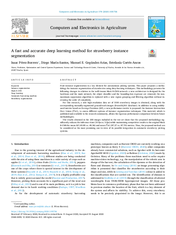 (PDF) A fast and accurate deep learning method for strawberry instance segmentation