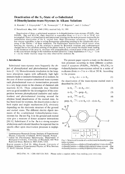 (PDF) Deactivation of the S,-State of w-Substituted 4-Dimethylamino ...