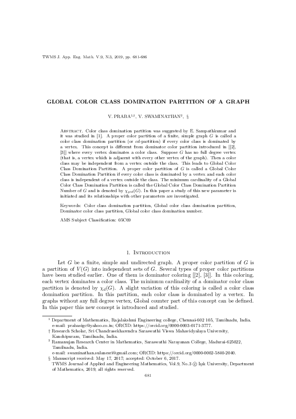 (PDF) Global color class domination partition of a graph