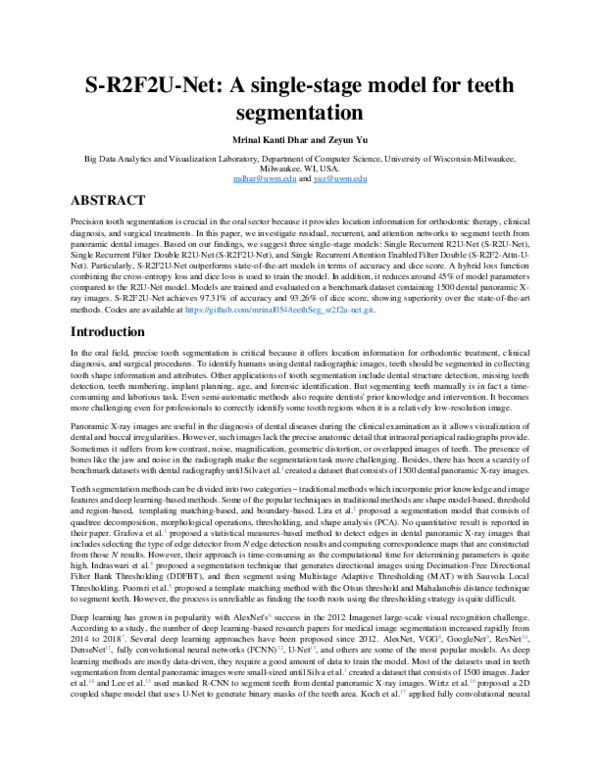 (PDF) S-R2F2U-Net: A single-stage model for teeth segmentation