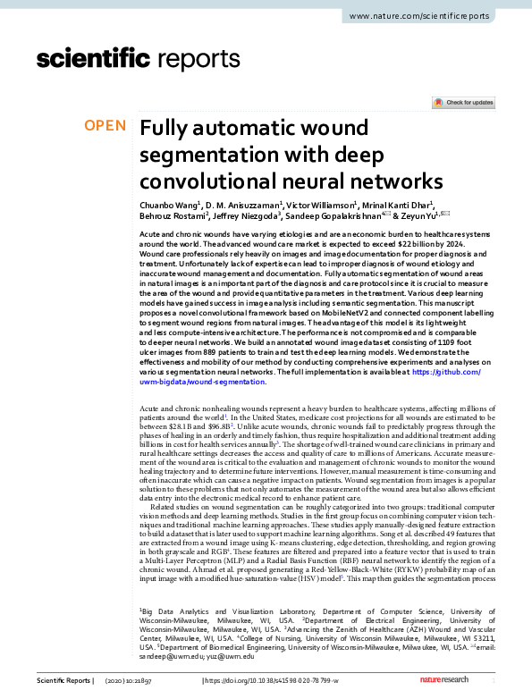 (PDF) Fully automatic wound segmentation with deep convolutional neural networks