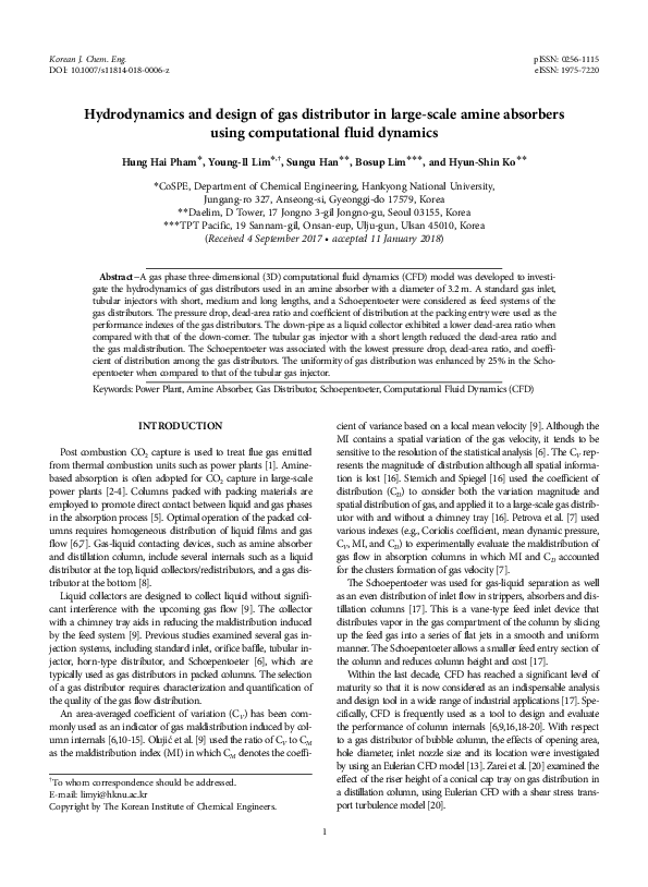 (PDF) Hydrodynamics and design of gas distributor in large-scale amine absorbers using ...