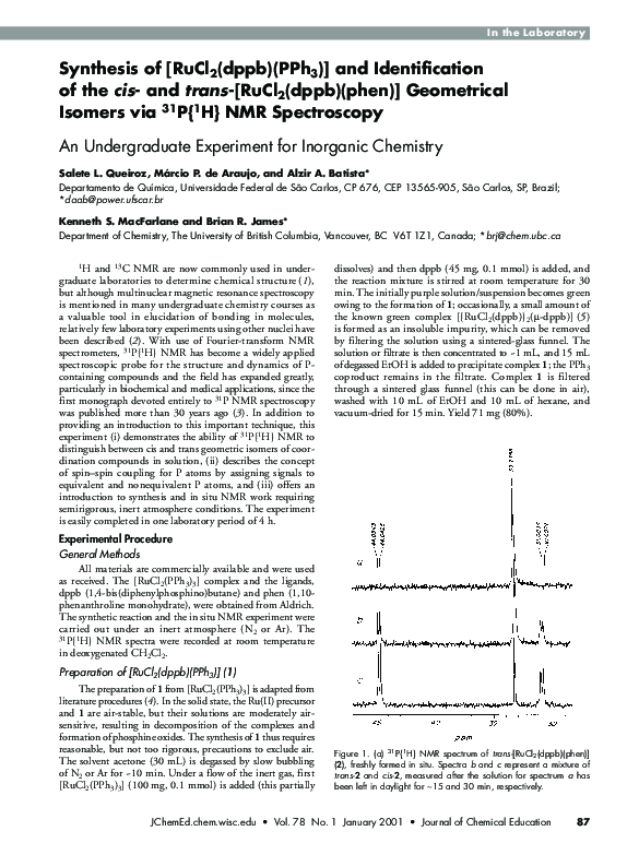 (PDF) Synthesis of [RuCl2(dppb)(PPh3)] and Identification of the cis ...