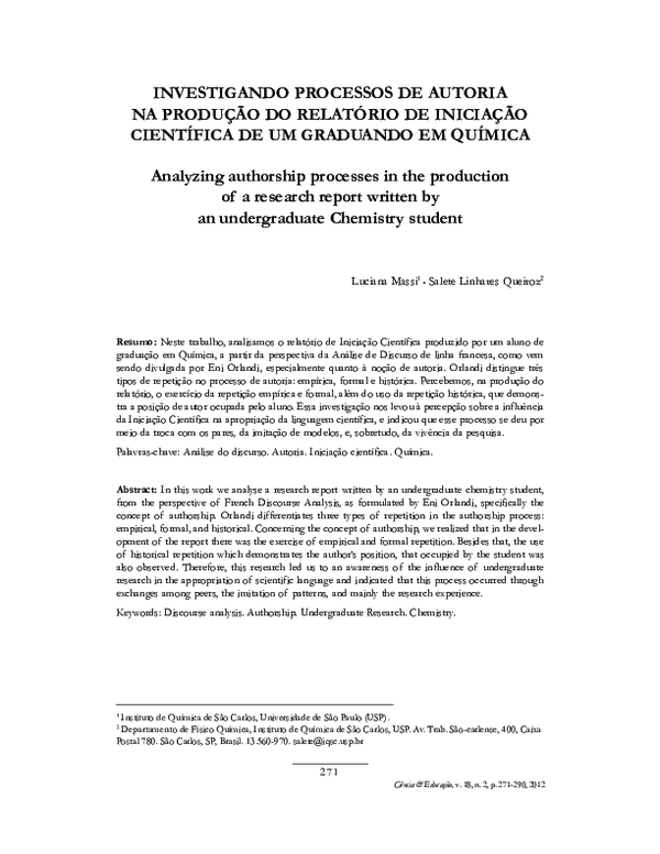 (PDF) Investigando processos de autoria na produção do relatório de ...