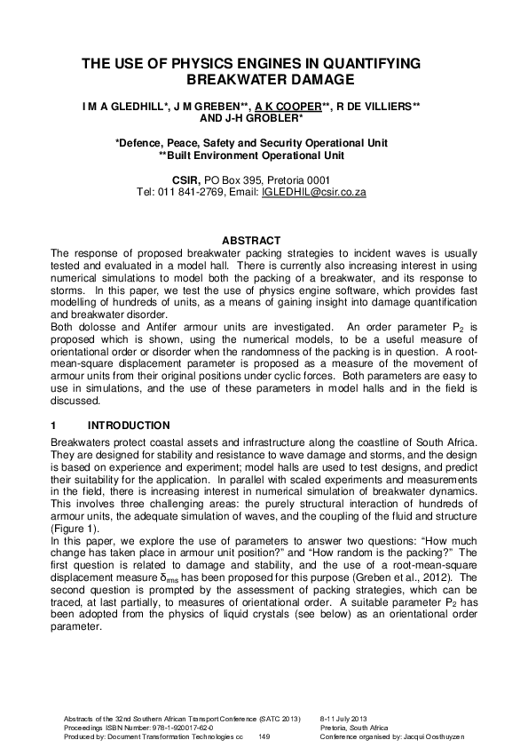 (PDF) The use of physics engines in quantifying breakwater damage