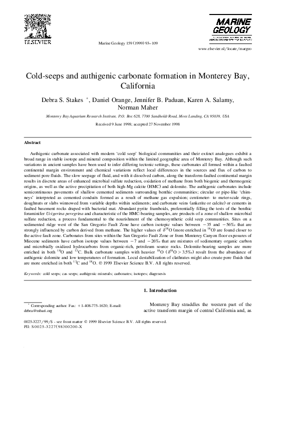 (PDF) Cold-seeps and authigenic carbonate formation in Monterey Bay ...