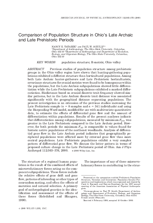 (PDF) Comparison of population structure in Ohio's late archaic and ...