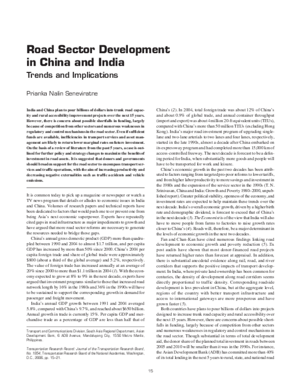 (PDF) Road Sector Development in China and India