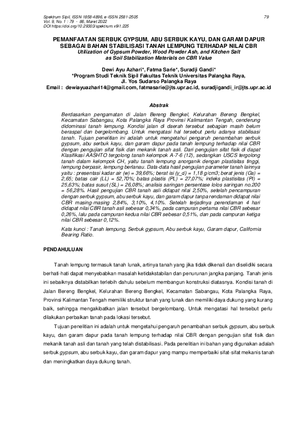 (PDF) Pemanfaatan Serbuk Gypsum, Abu Serbuk Kayu, Dan Garam Dapur Sebagai Bahan Stabilisasi ...