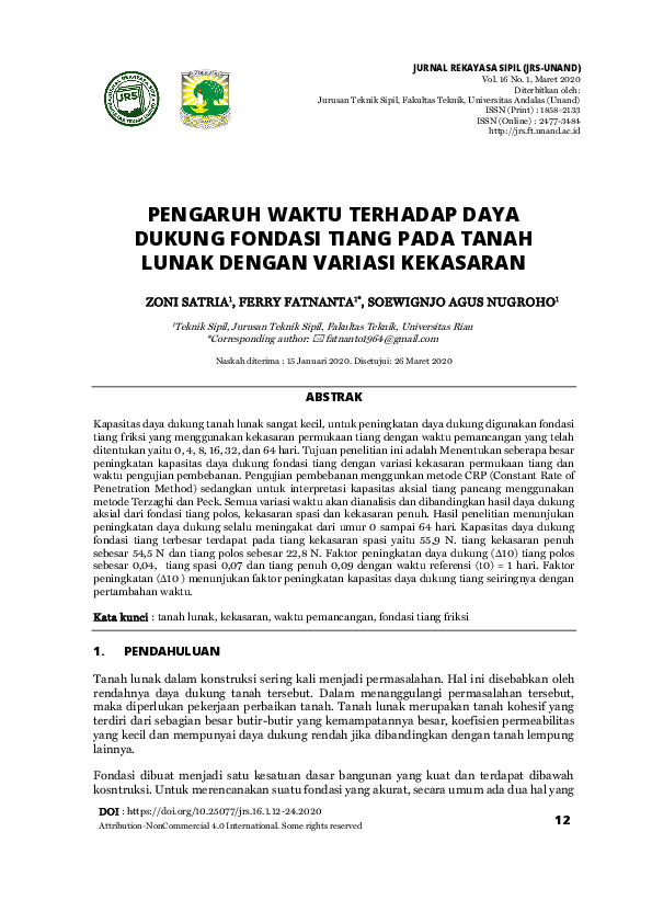 (PDF) Pengaruh Waktu Terhadap Daya Dukung Fondasi Tiang Pada Tanah Lunak Dengan Variasi ...