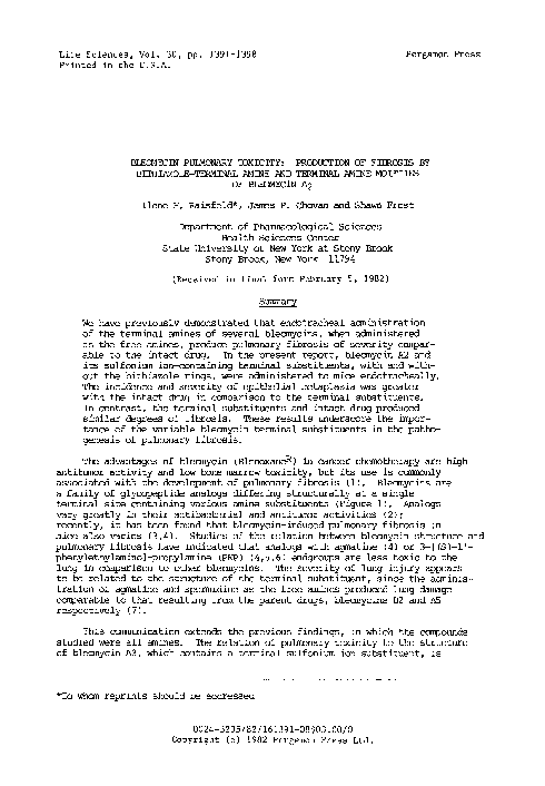 (PDF) Bleomycin pulmonary toxicity: Production of fibrosis by ...