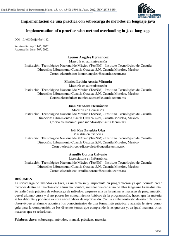 (PDF) Implementación de una práctica con sobrecarga de métodos en lenguaje java