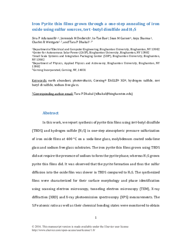 (PDF) Iron pyrite thin films grown through a one-step annealing of iron ...