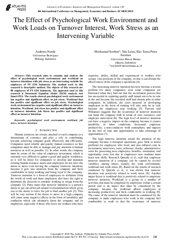 (PDF) The Effect of Psychological Work Environment and Work Loads on ...