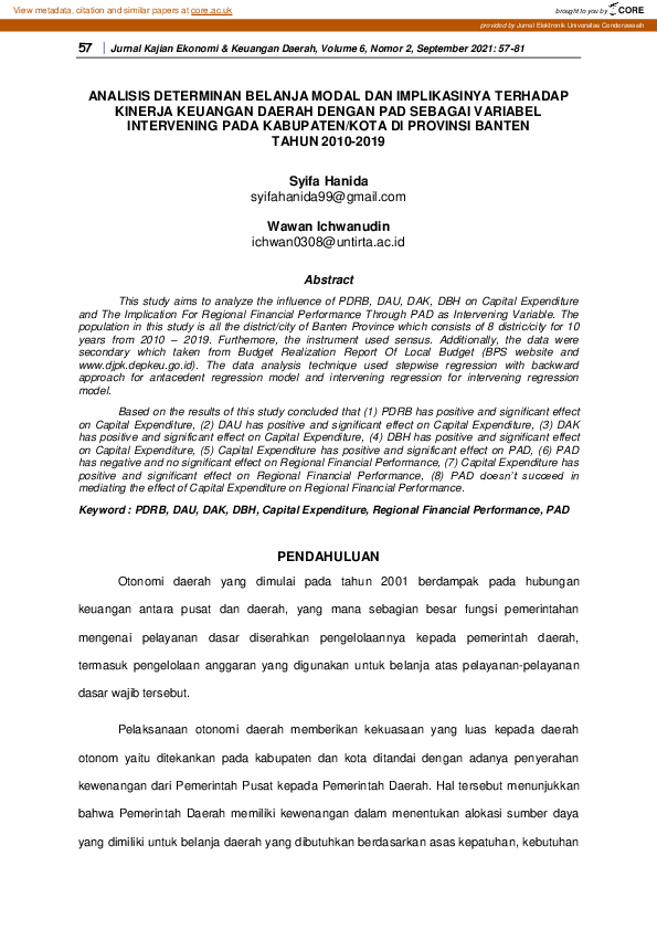 (PDF) Analisis Determinan Belanja Modal Dan Implikasinya Terhadap ...