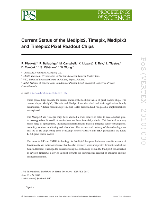(PDF) Current status of the Medipix2, Timepix, Medipix3 and Timepix2 ...