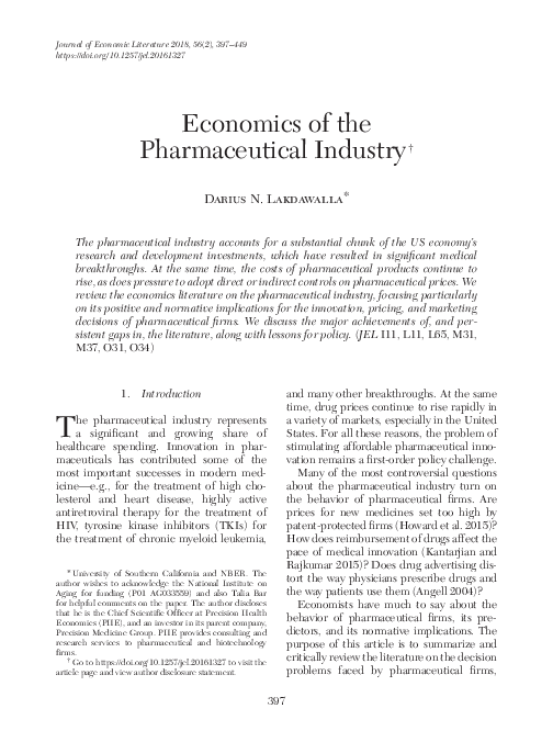 (PDF) The Economics of the Pharmaceutical Industry