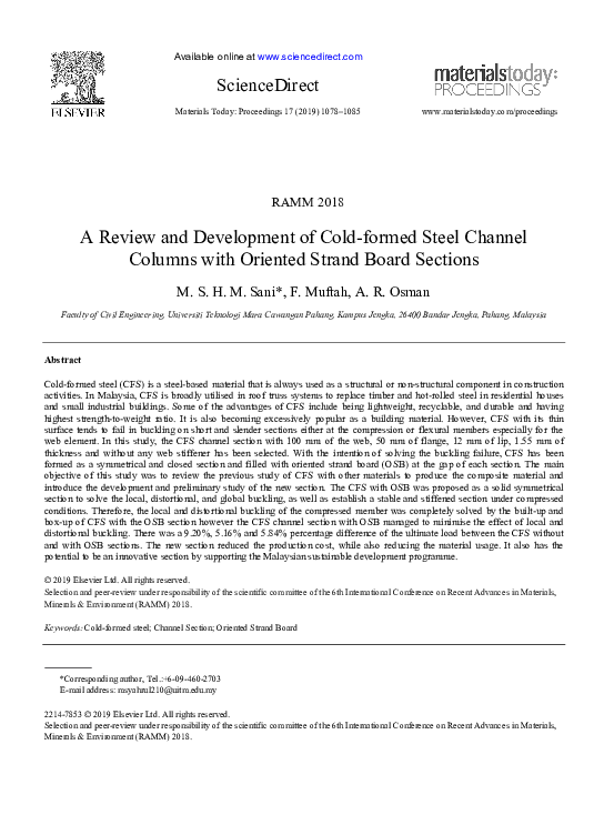 (PDF) A Review and Development of Cold-formed Steel Channel Columns ...