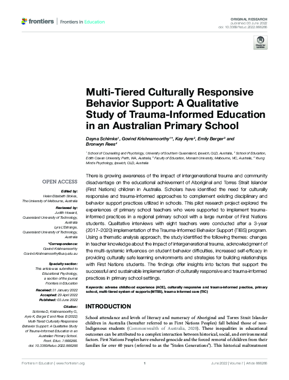 (PDF) Multi-Tiered Culturally Responsive Behavior Support: A Qualitative Study of Trauma ...