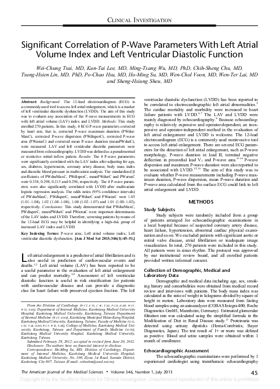 (PDF) Significant Correlation of P-Wave Parameters With Left Atrial Volume Index and Left ...