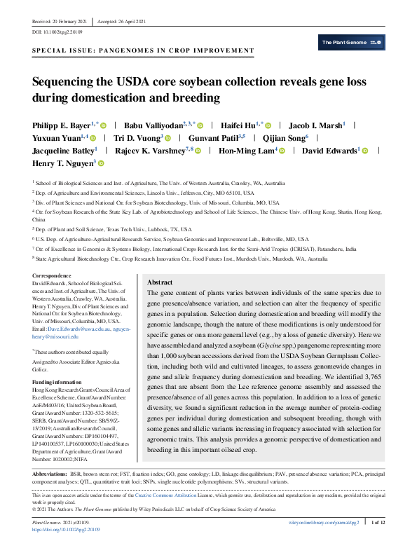 (PDF) Sequencing the USDA core soybean collection reveals gene loss ...