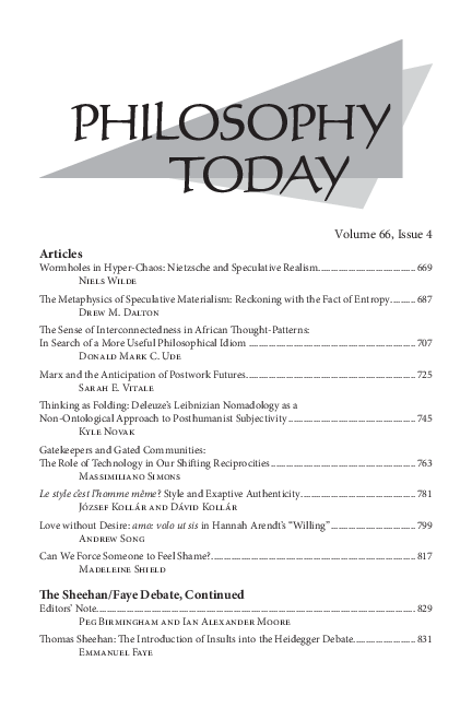 (PDF) Philosophy Today TOC (Fall 2022)