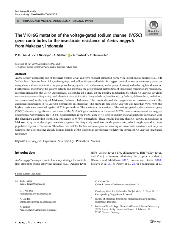 (PDF) The V1016G mutation of the voltage-gated sodium channel (VGSC ...