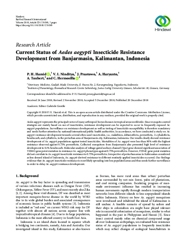 (PDF) Current Status of Aedes aegypti Insecticide Resistance Development from Banjarmasin ...