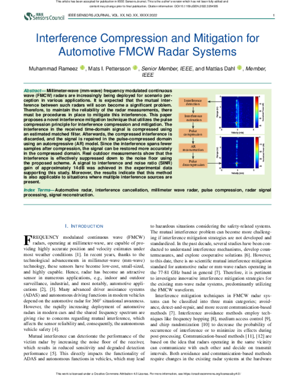 Pdf Interference Compression And Mitigation For Automotive Fmcw Radar Systems