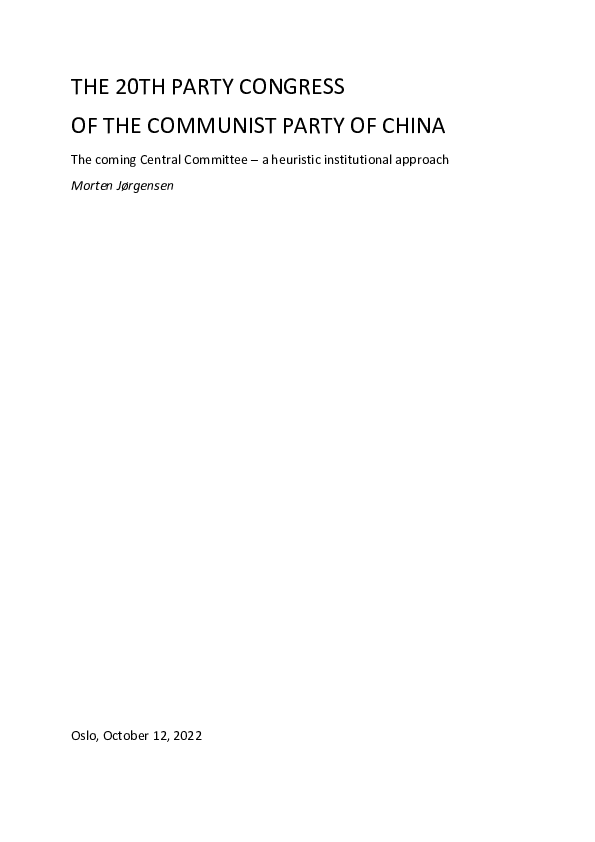 (PDF) The CPC PARTY CONGRESS - A heuristic institutional approach