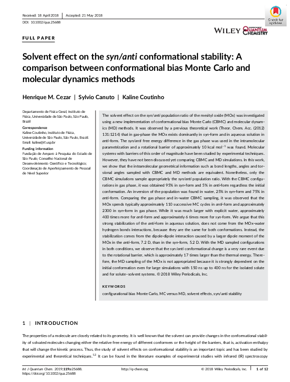 (PDF) Solvent effect on the syn/anti conformational stability: A comparison between ...